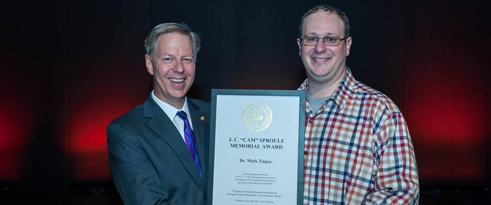 Dr Mark Tingay wins Cam Sproule award at AAPG ICE in Melbourne